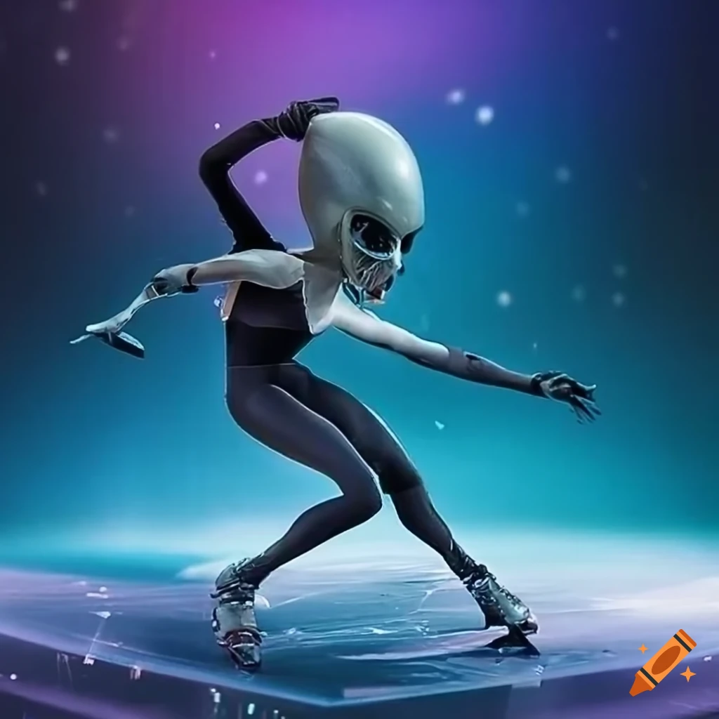 Image of an alien ice skating on Craiyon