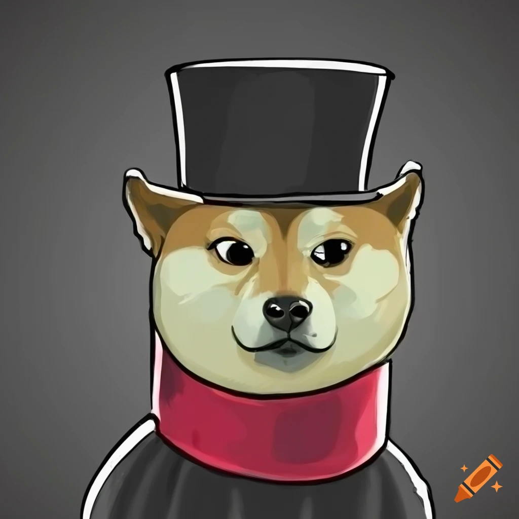 Doge with a black top hat on Craiyon