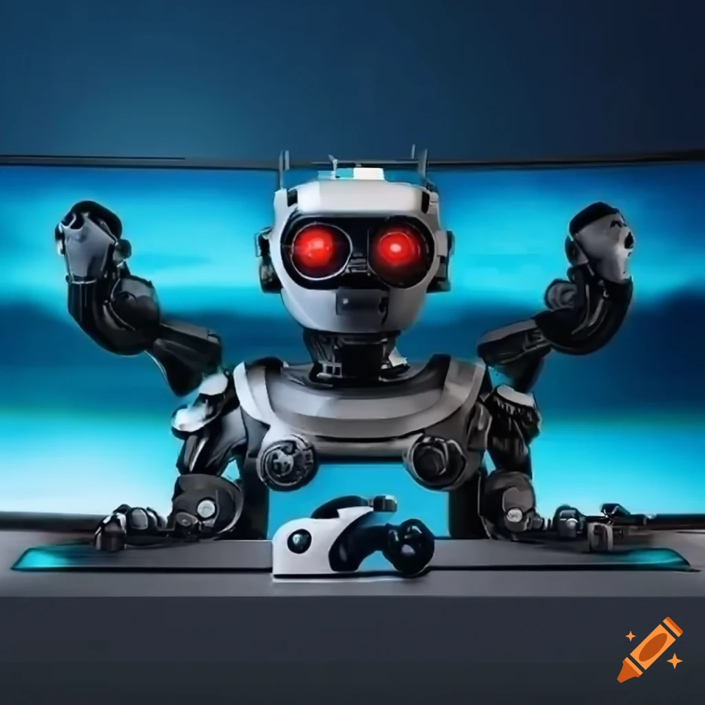 Image of a combat robot on a modern television screen on Craiyon