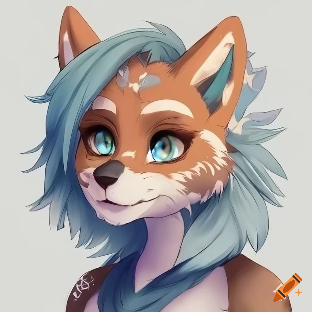 Fursona with brown and cream fur, blue highlights, and colorful eyes on ...