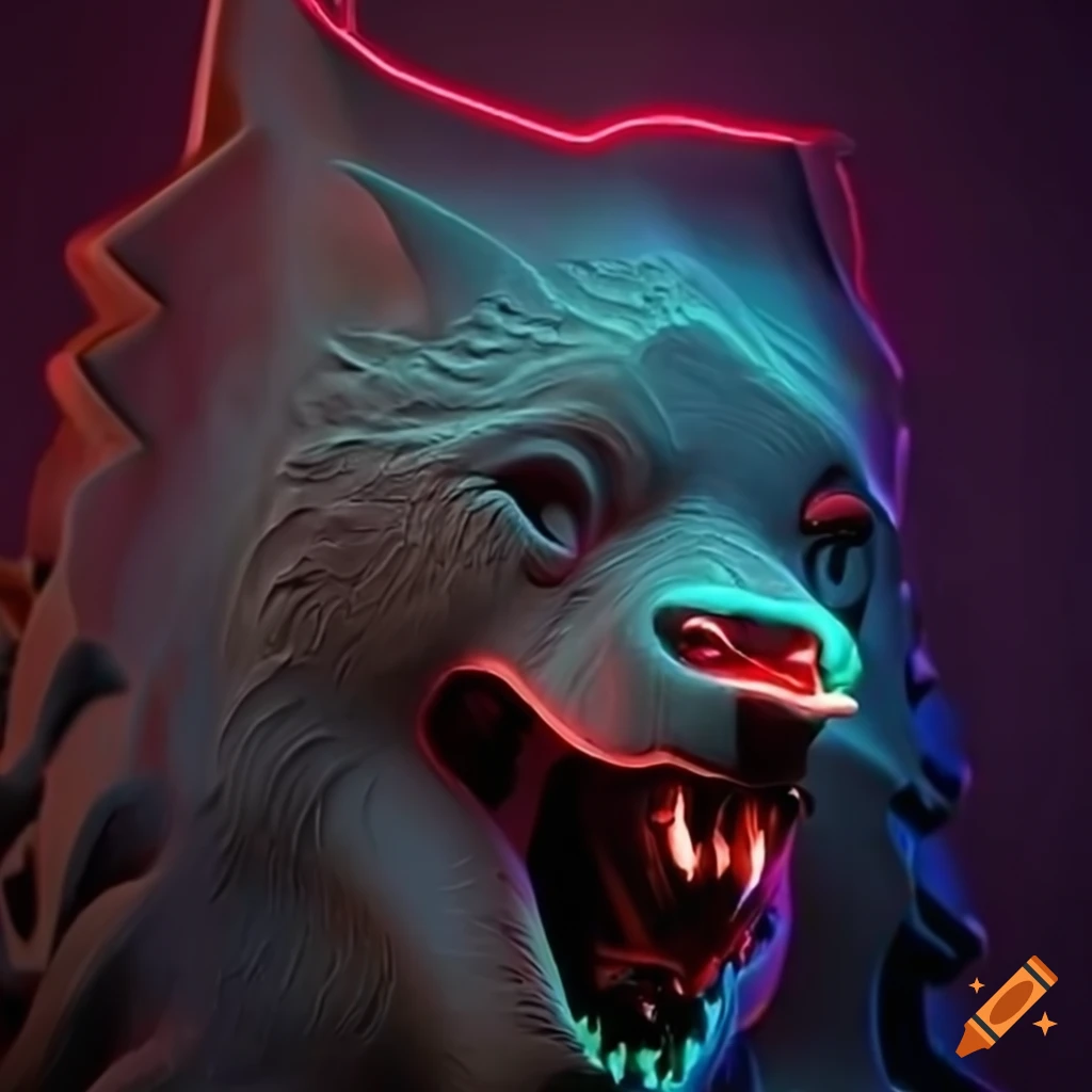 Neon werewolf carving artwork on Craiyon