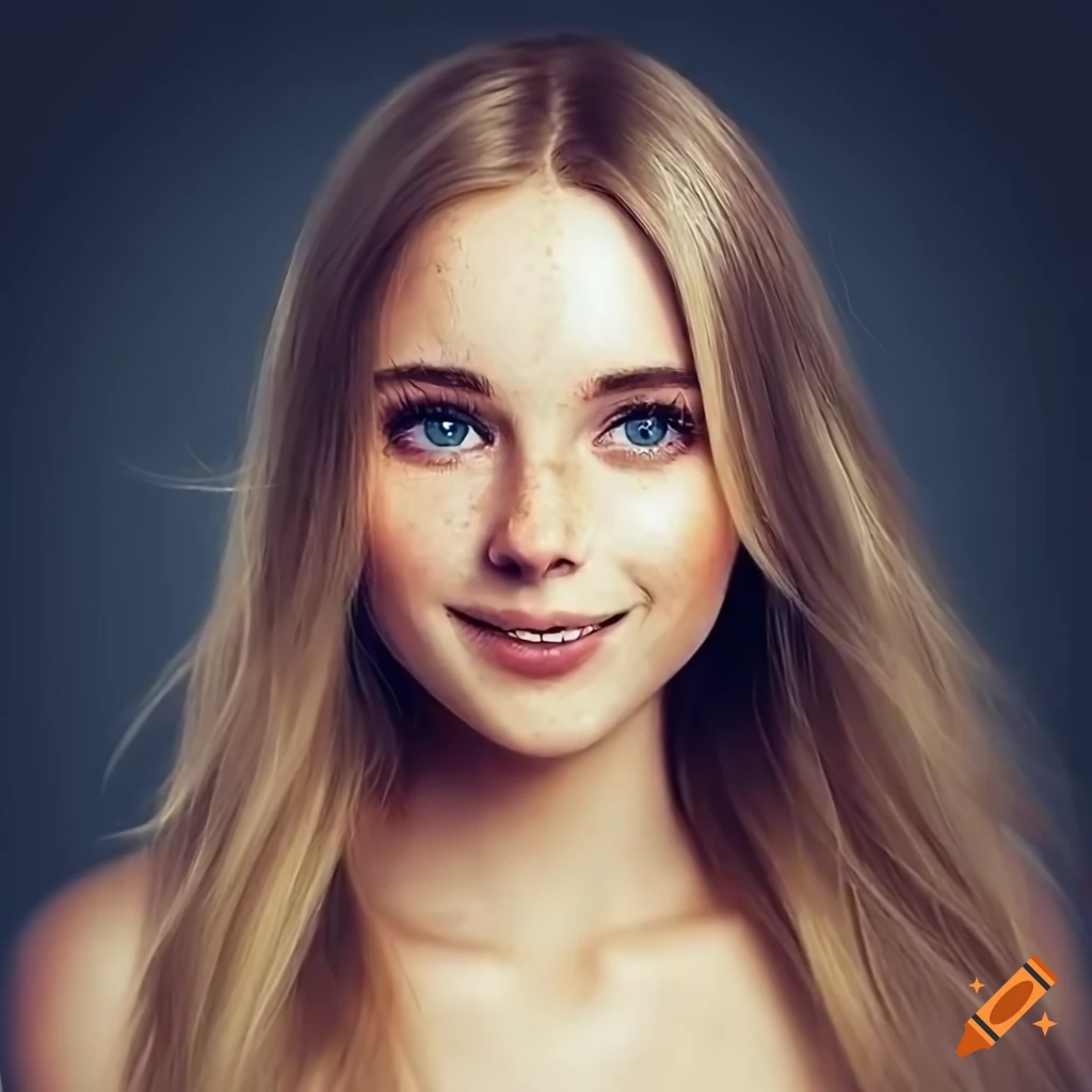 Portrait of a beautiful woman with freckles and blonde hair on Craiyon