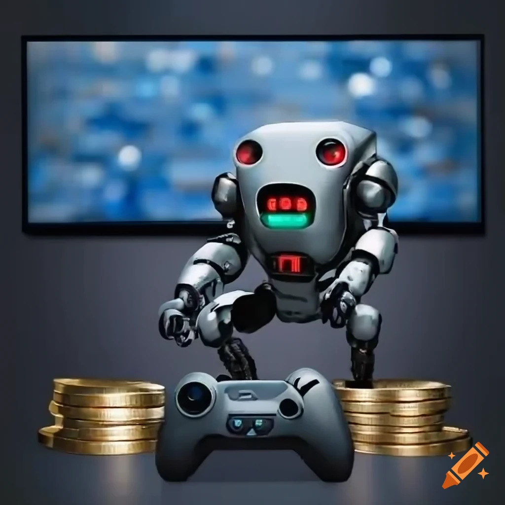 Image of a combat robot on a large TV screen with gaming console and ...
