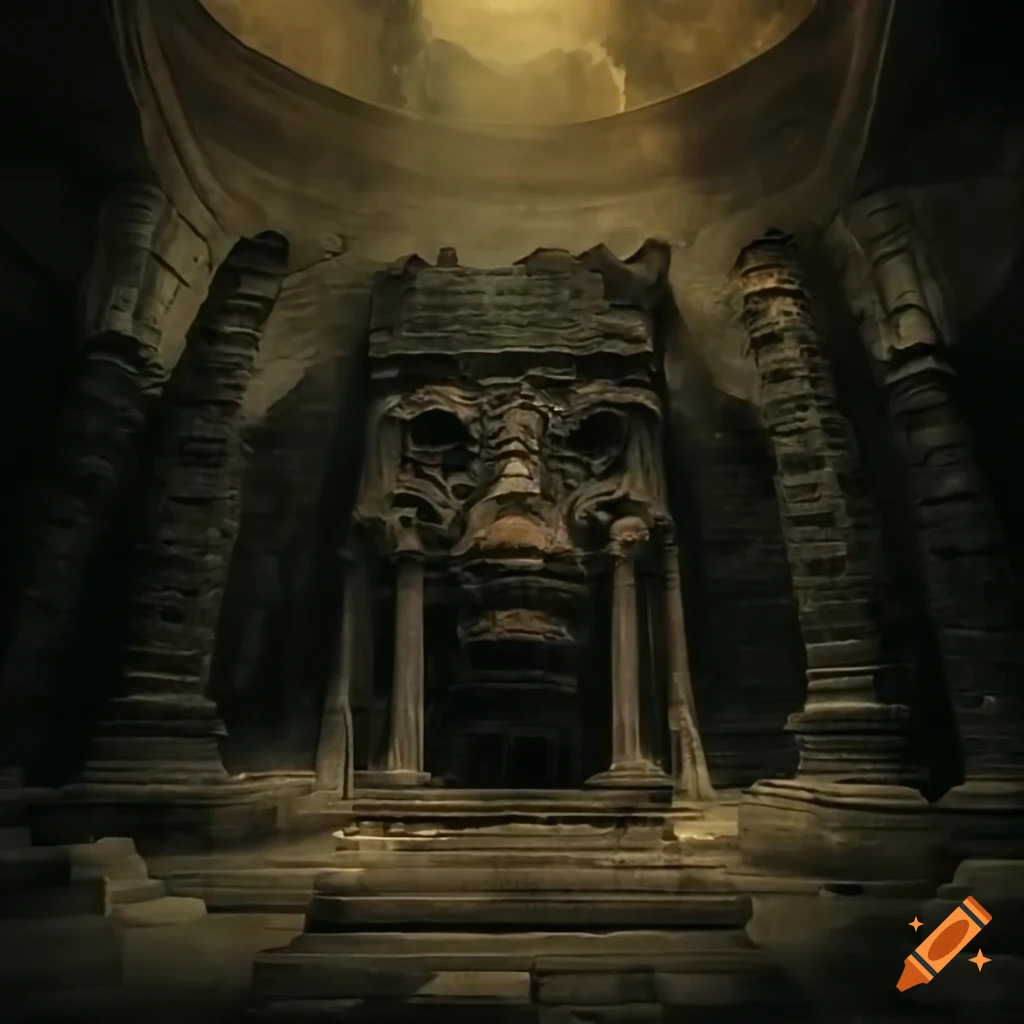 Illustration of giants in a lost underworld temple on Craiyon