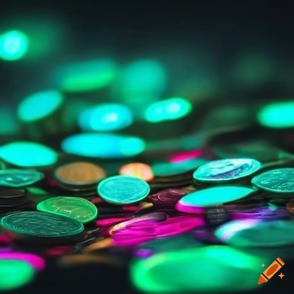 Colorful glowing coins in a money forest