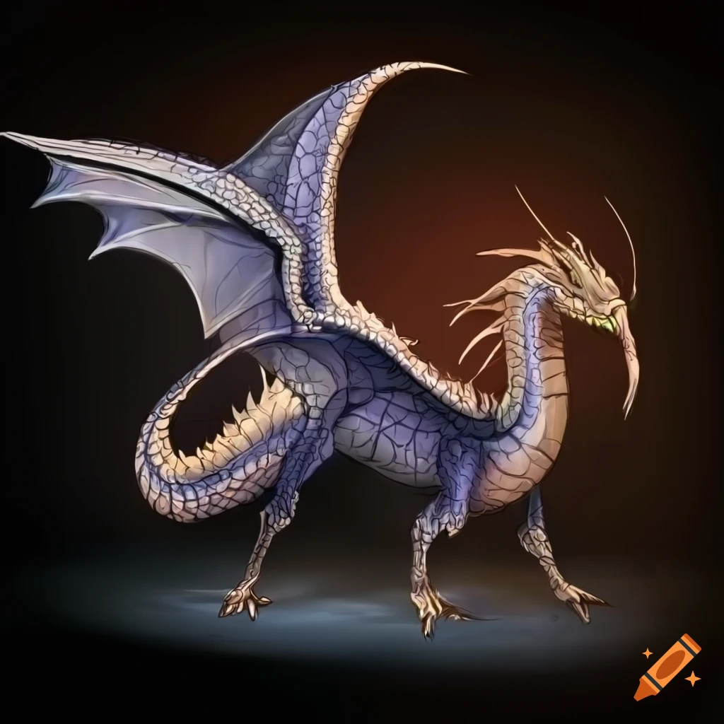 Side view illustration of a detailed dragon with wings and four legs on ...