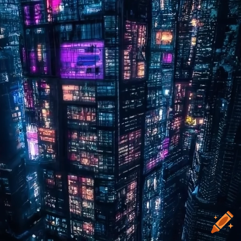 Isometric map of a futuristic cyberpunk city on Craiyon