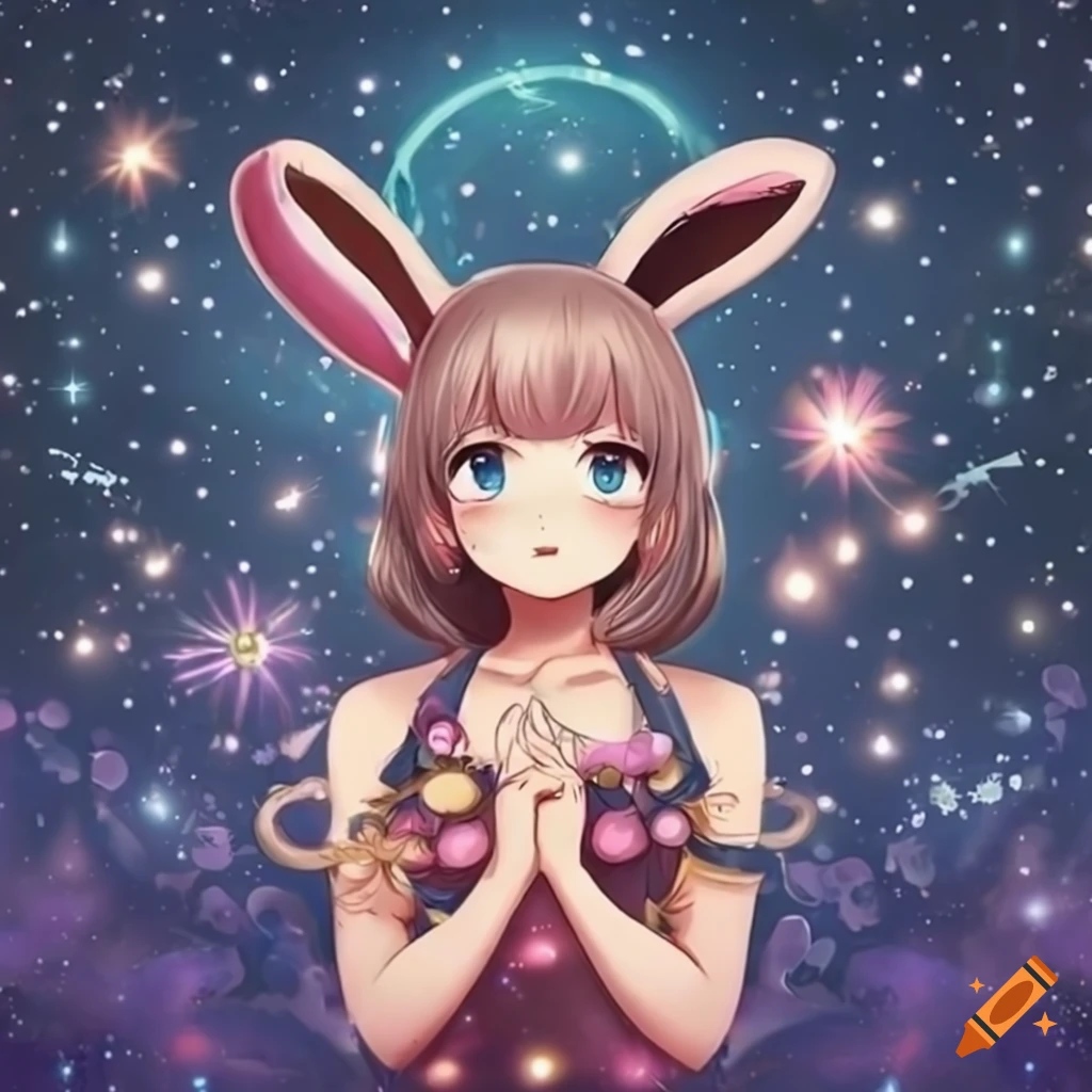 Artistic depiction of a bunny girl stargazing on Craiyon