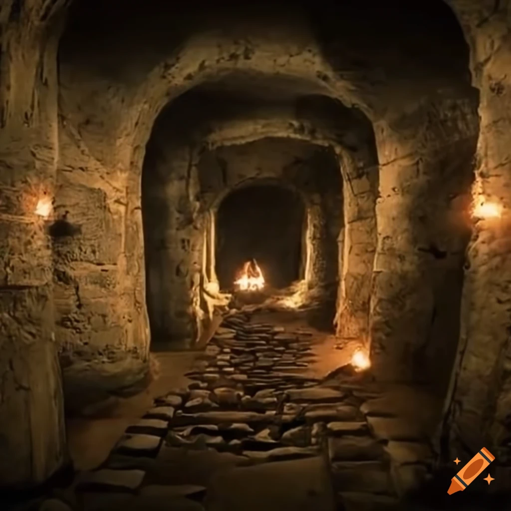 Image of an underground crypt with ancient coffins on Craiyon