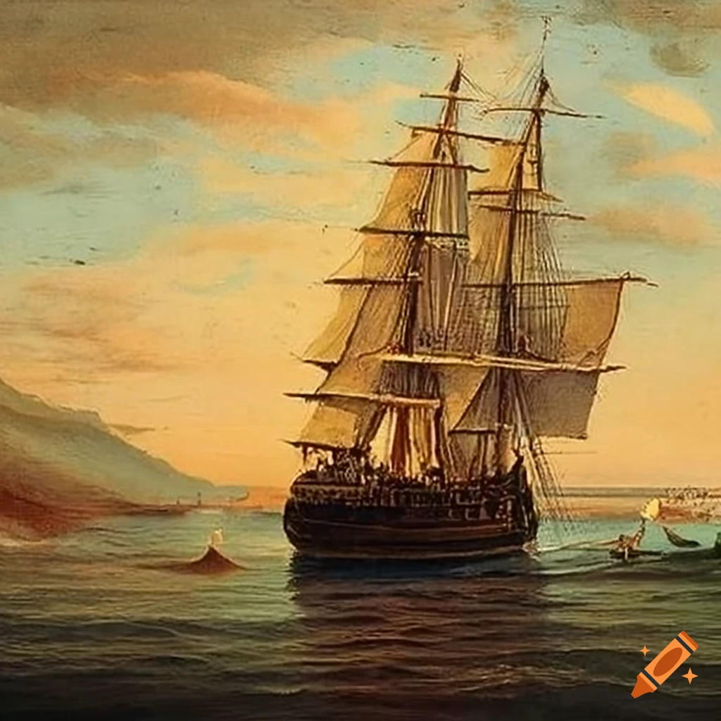 Pintura de barcos antiguos cerca de la costa on Craiyon