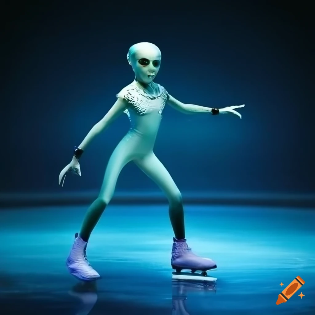 Detailed illustration of an alien ice skating on Craiyon