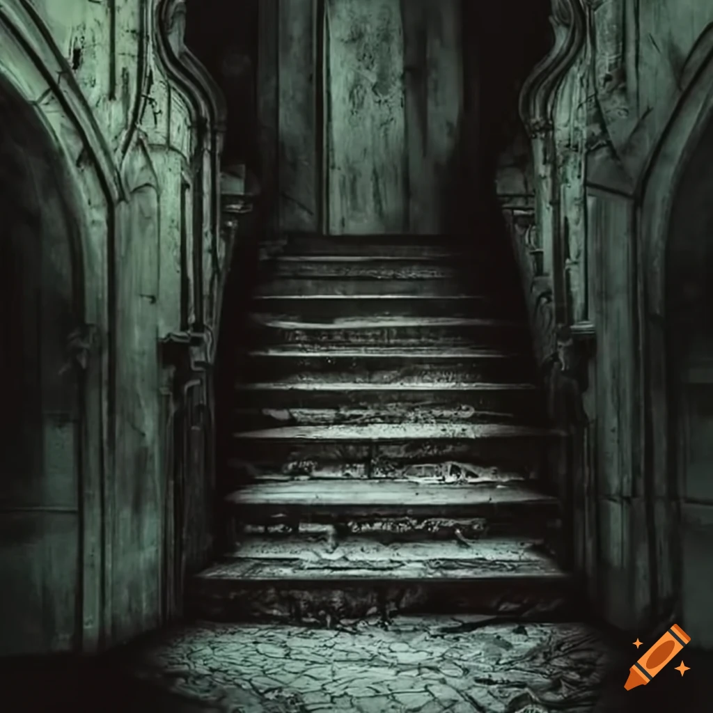 View of a creepy staircase from below on Craiyon