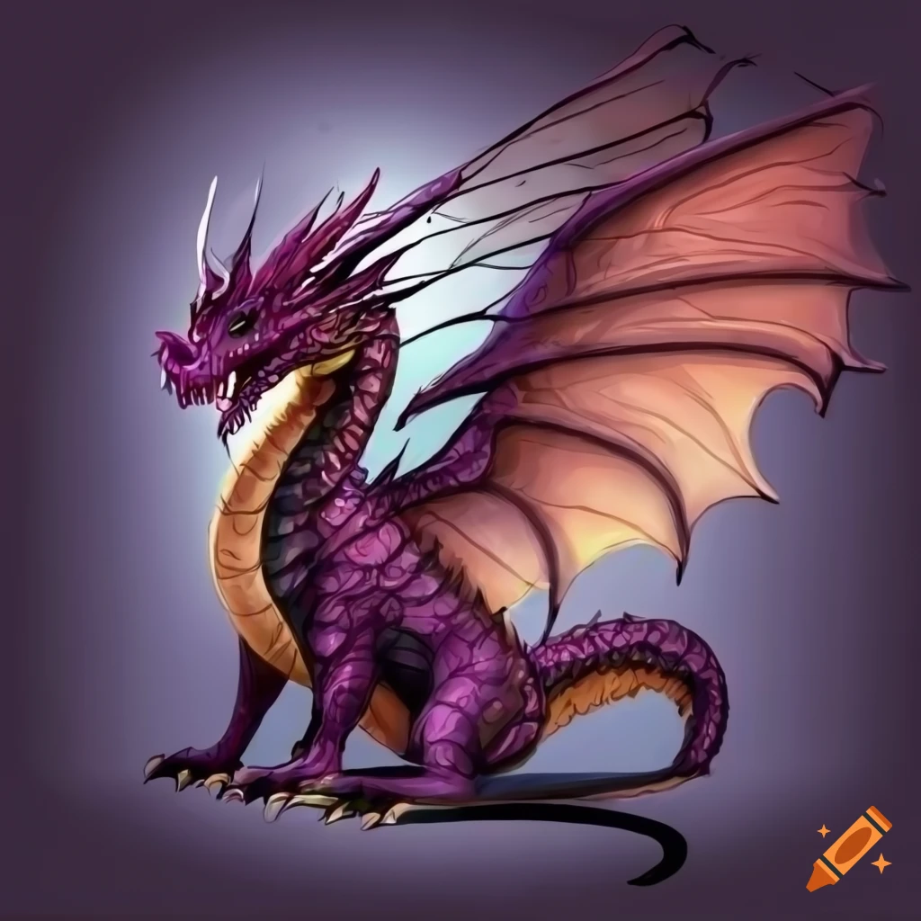 Illustration of a detailed dragon concept design on Craiyon