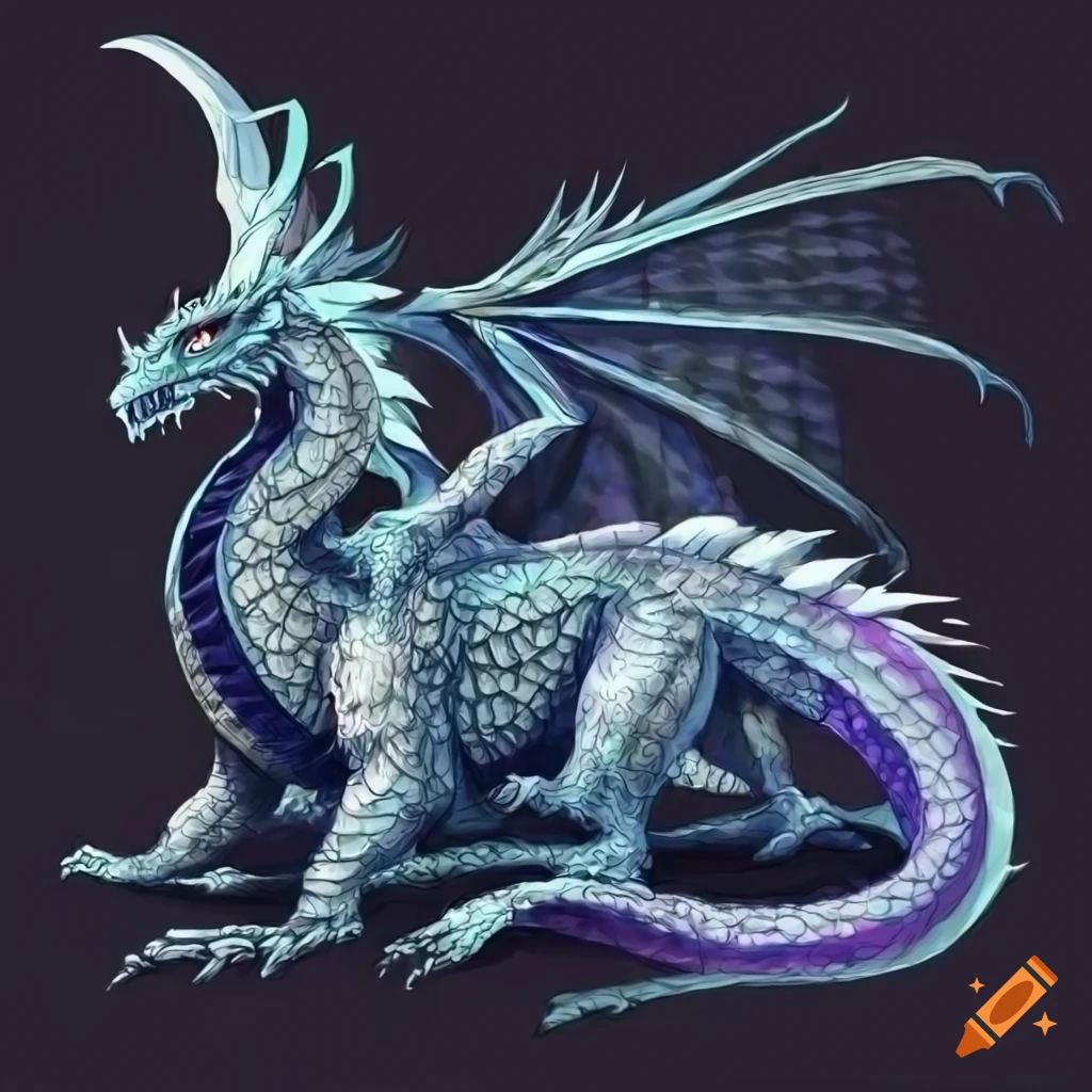 Detailed illustration of a dragon in side view on Craiyon
