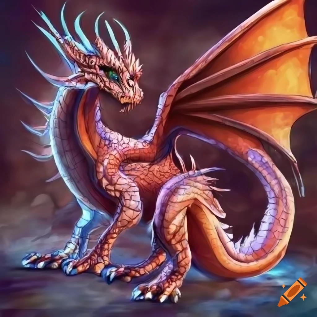 Detailed side view illustration of a dragon with wings on Craiyon