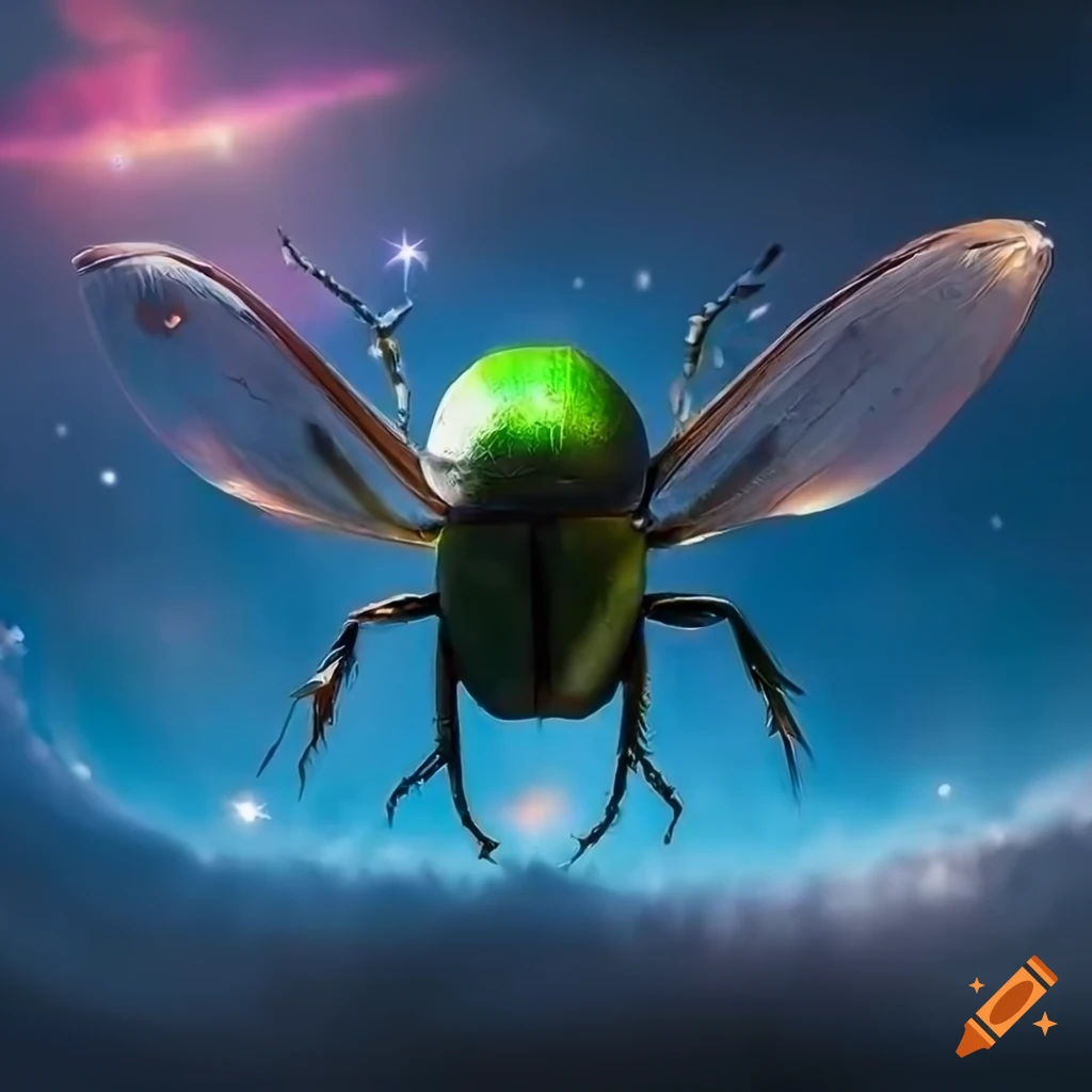 Photorealistic painting of a floating beetle on Craiyon