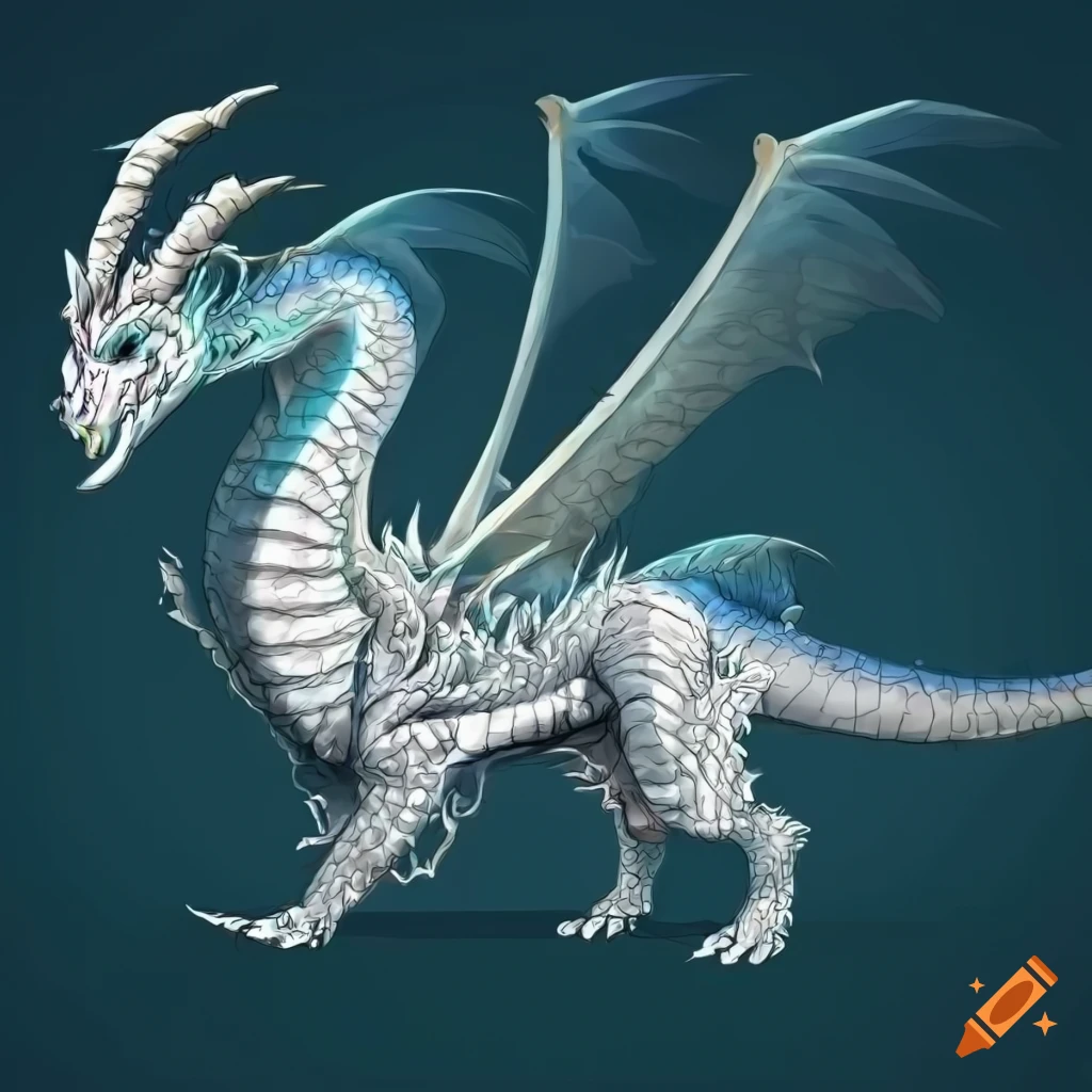 Detailed side view illustration of a dragon with wings on Craiyon
