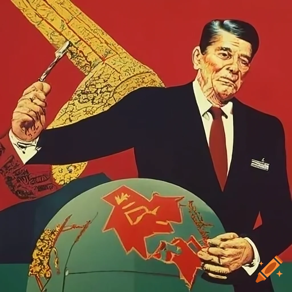 Historic summit propaganda poster featuring reagan and soviet soldier ...