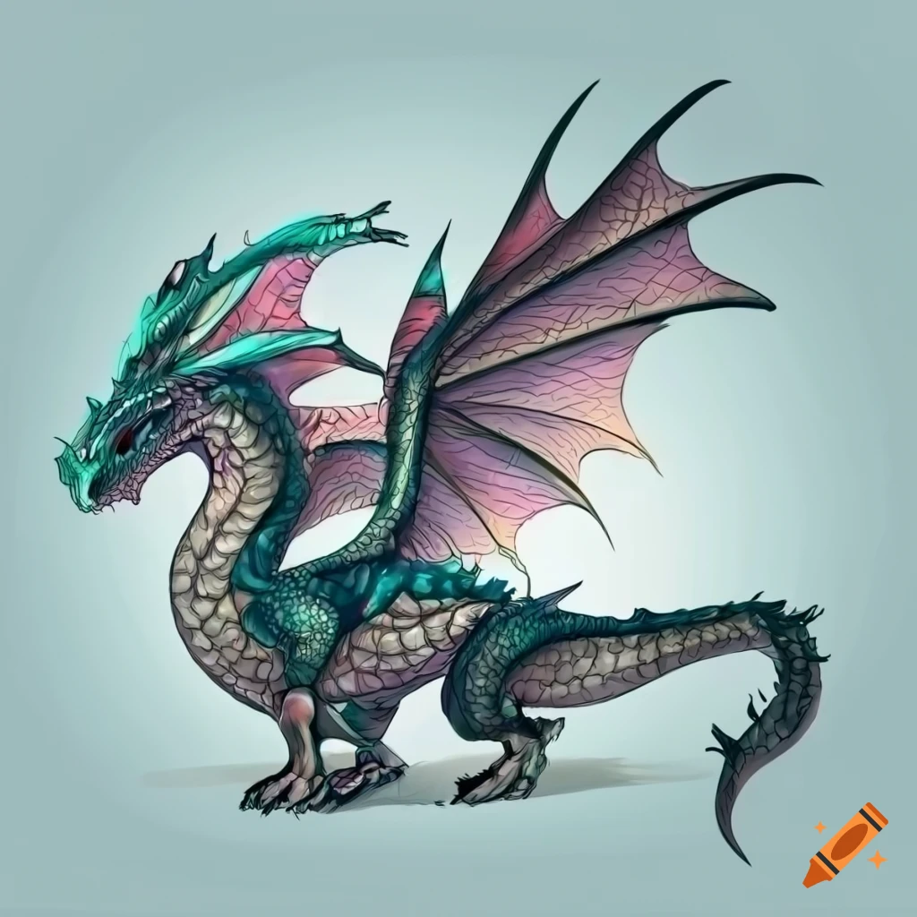 Side view of a detailed dragon illustration on Craiyon