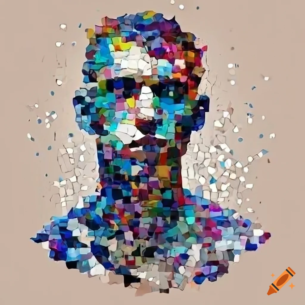 Mosaic-style portrait of a man with dynamic movement