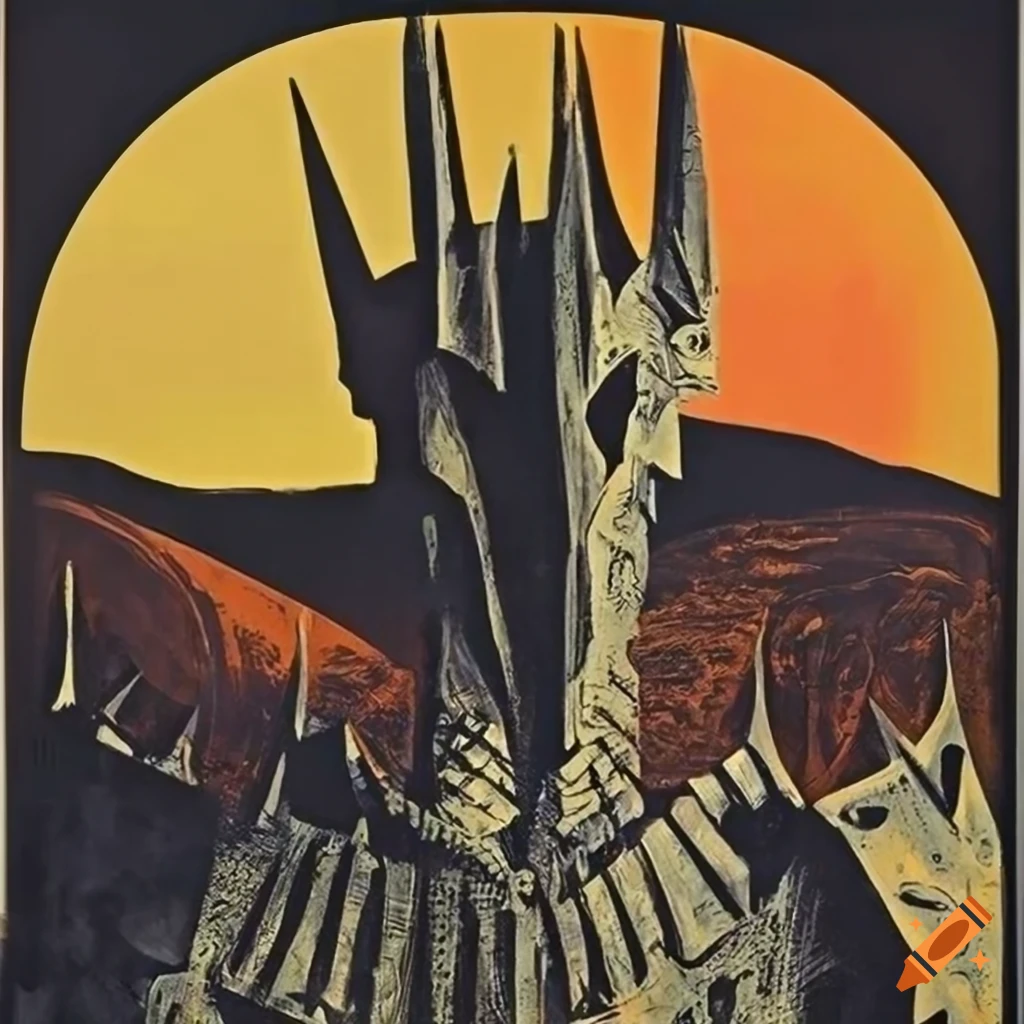 Retro-futuristic Sauron Mordor propaganda poster on Craiyon