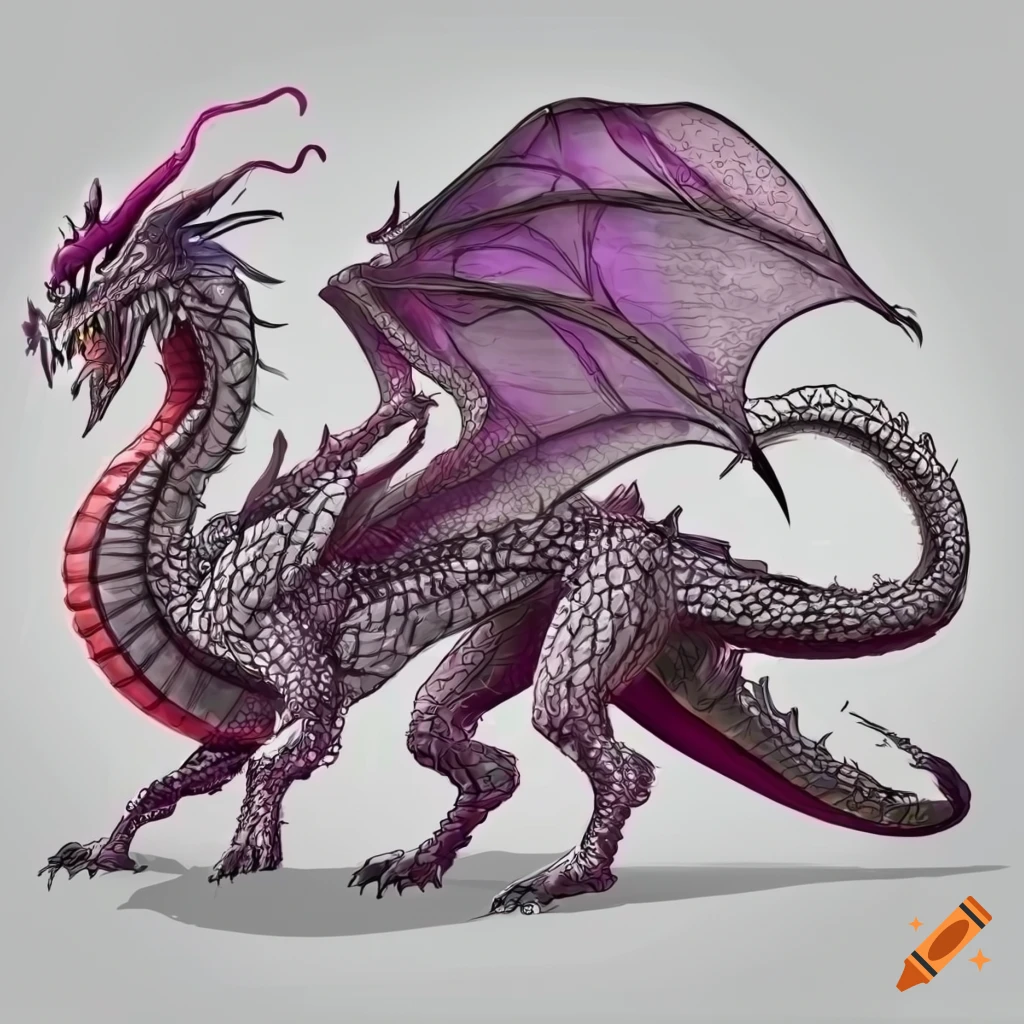 Detailed side view illustration of a dragon with wings on Craiyon