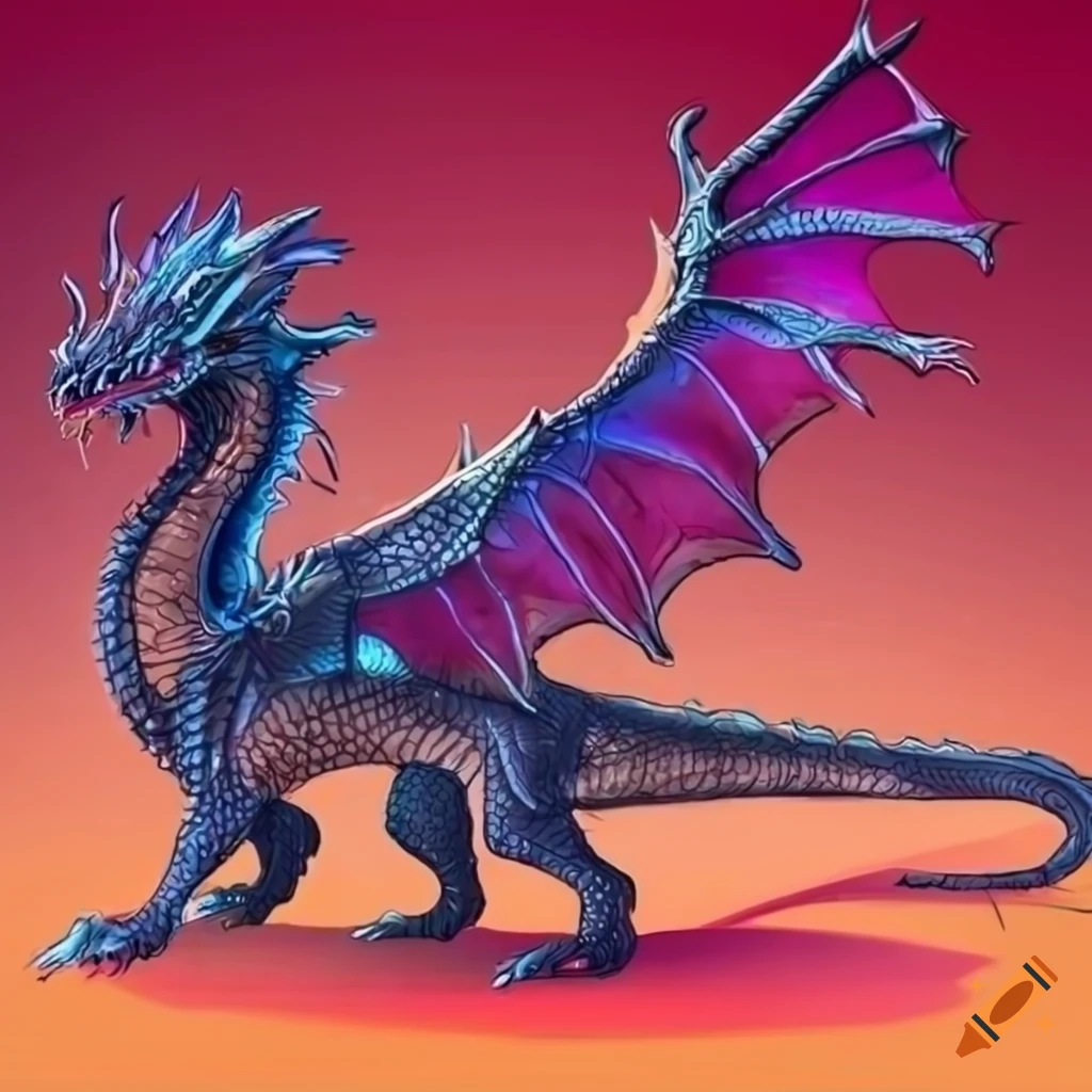 Side view illustration of a detailed dragon design