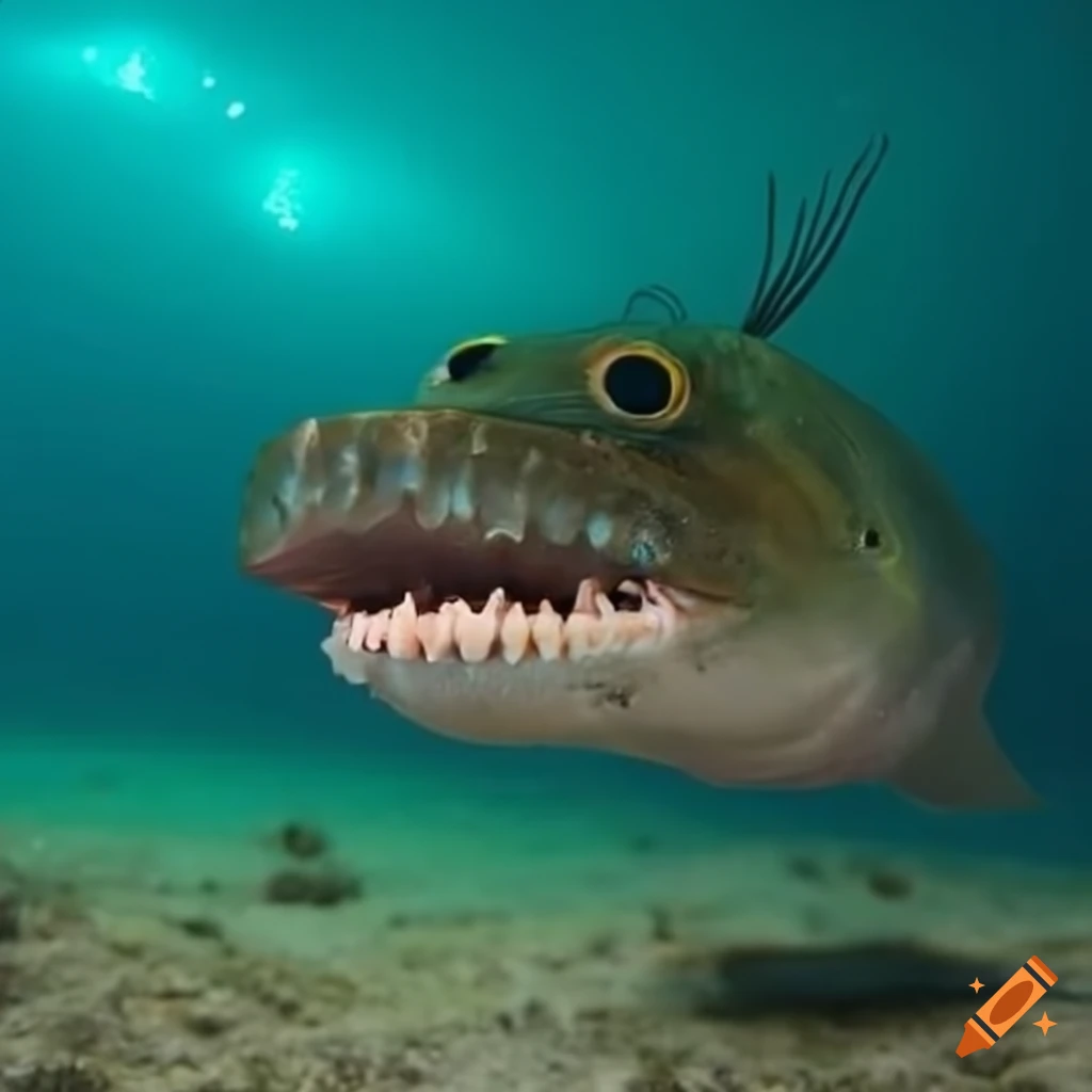 Picture of a menacing fish in deep blue waters on Craiyon