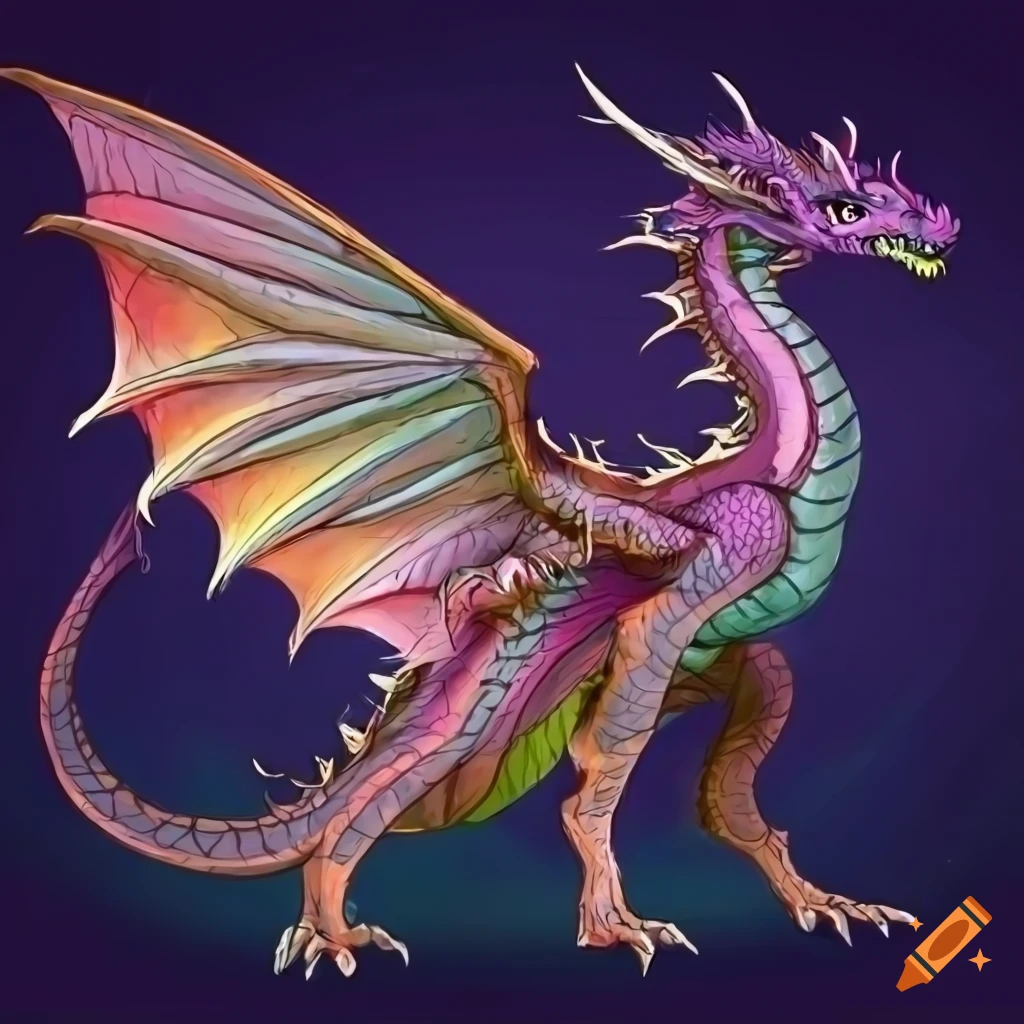 Detailed side view illustration of a dragon with wings