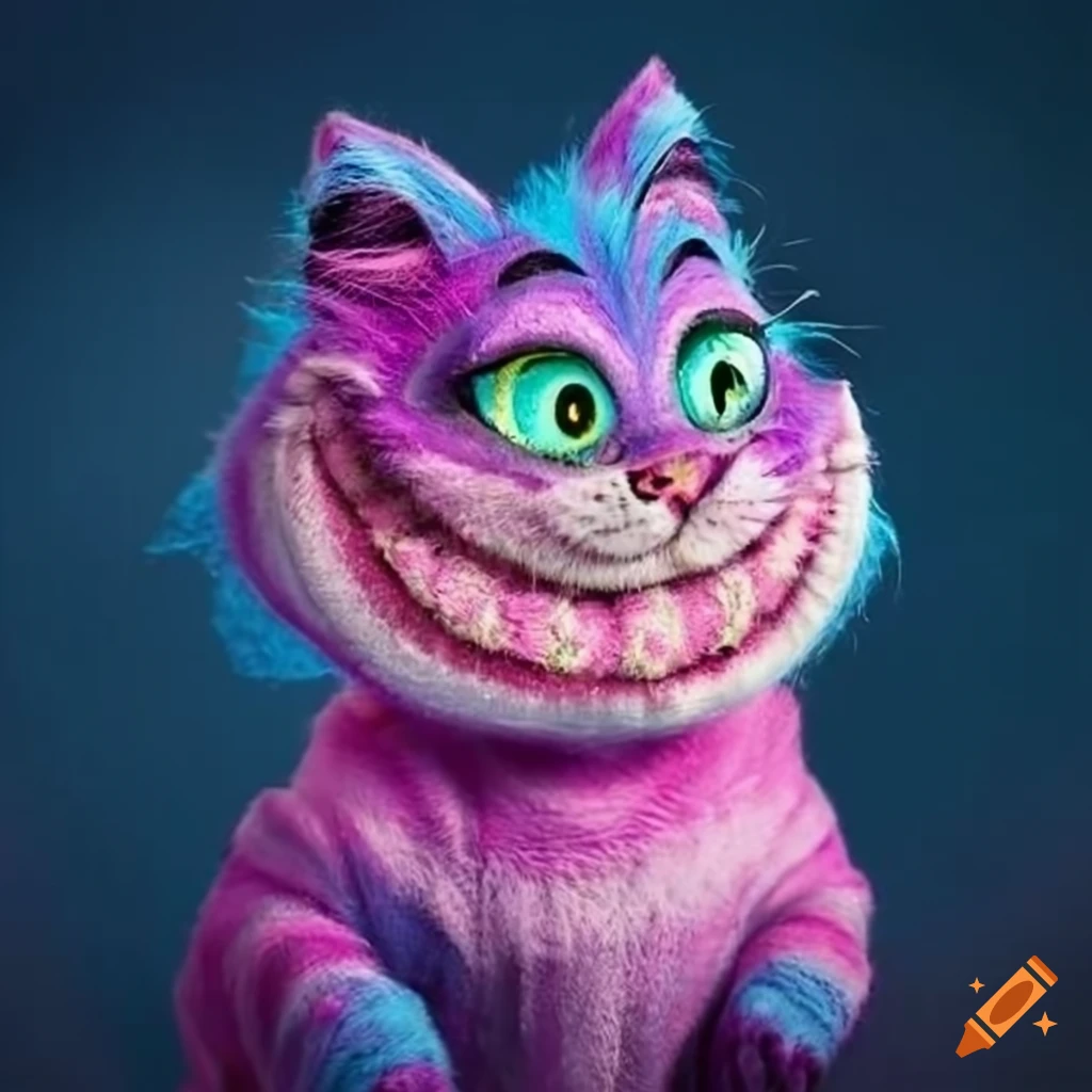 Pink and blue cotton candy in the shape of Cheshire cat on Craiyon