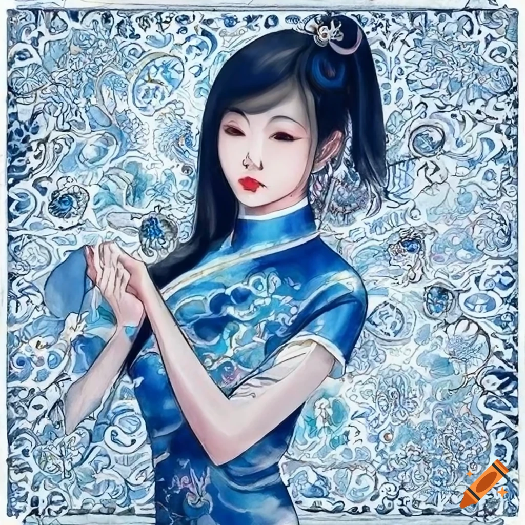 Drawing of a chinese woman in a qipao dress on Craiyon