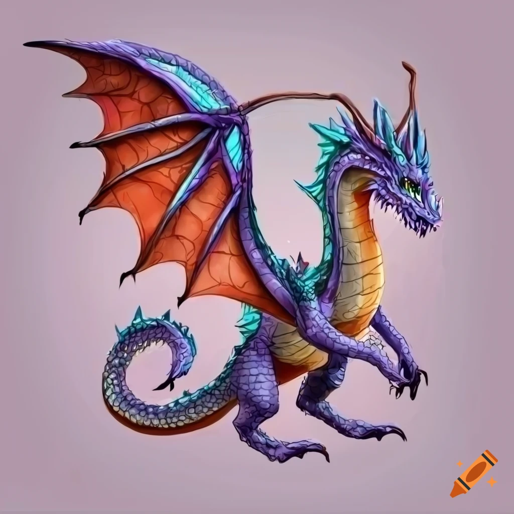 Detailed side view of a dragon with wings