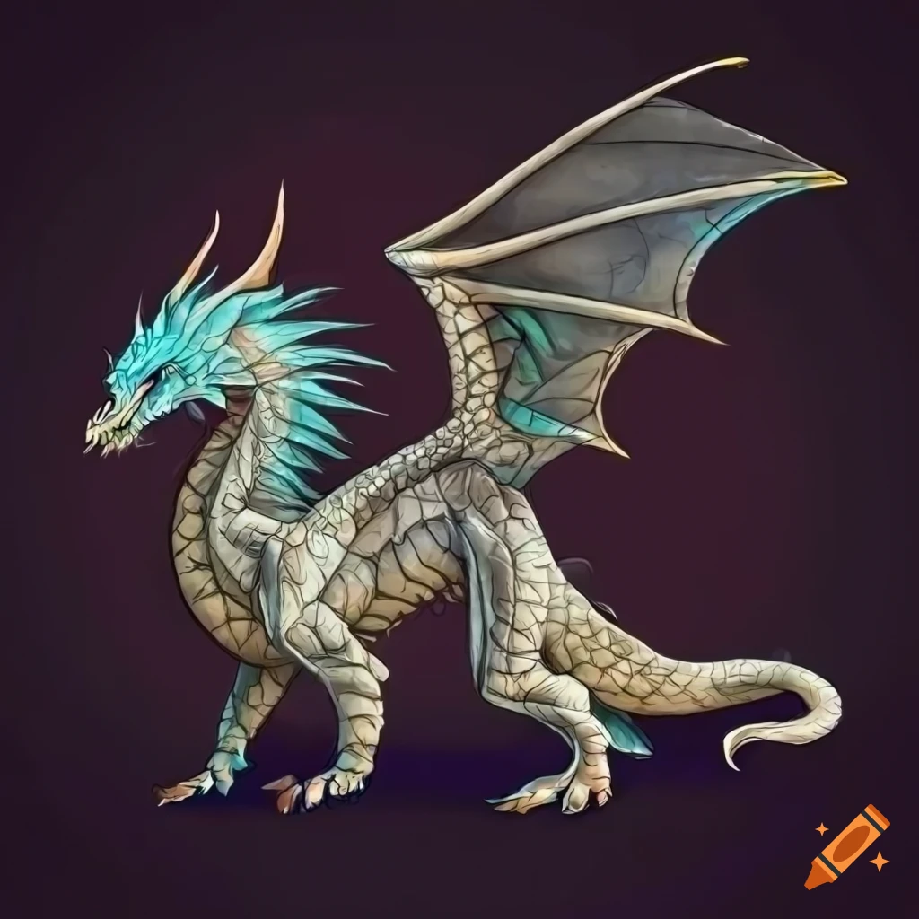 Detailed side view of a dragon with wings and four legs on Craiyon
