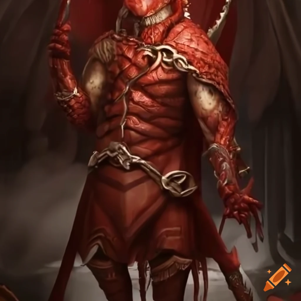 Cosplay of a red dragonborn wearing dragon scale-like elven chain in a ...