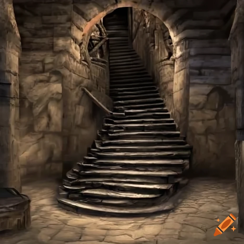 Stairs in a medieval dungeon on Craiyon