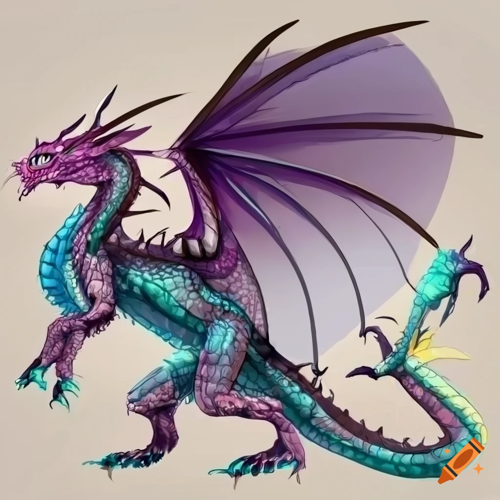 Side view illustration of a detailed dragon design on Craiyon