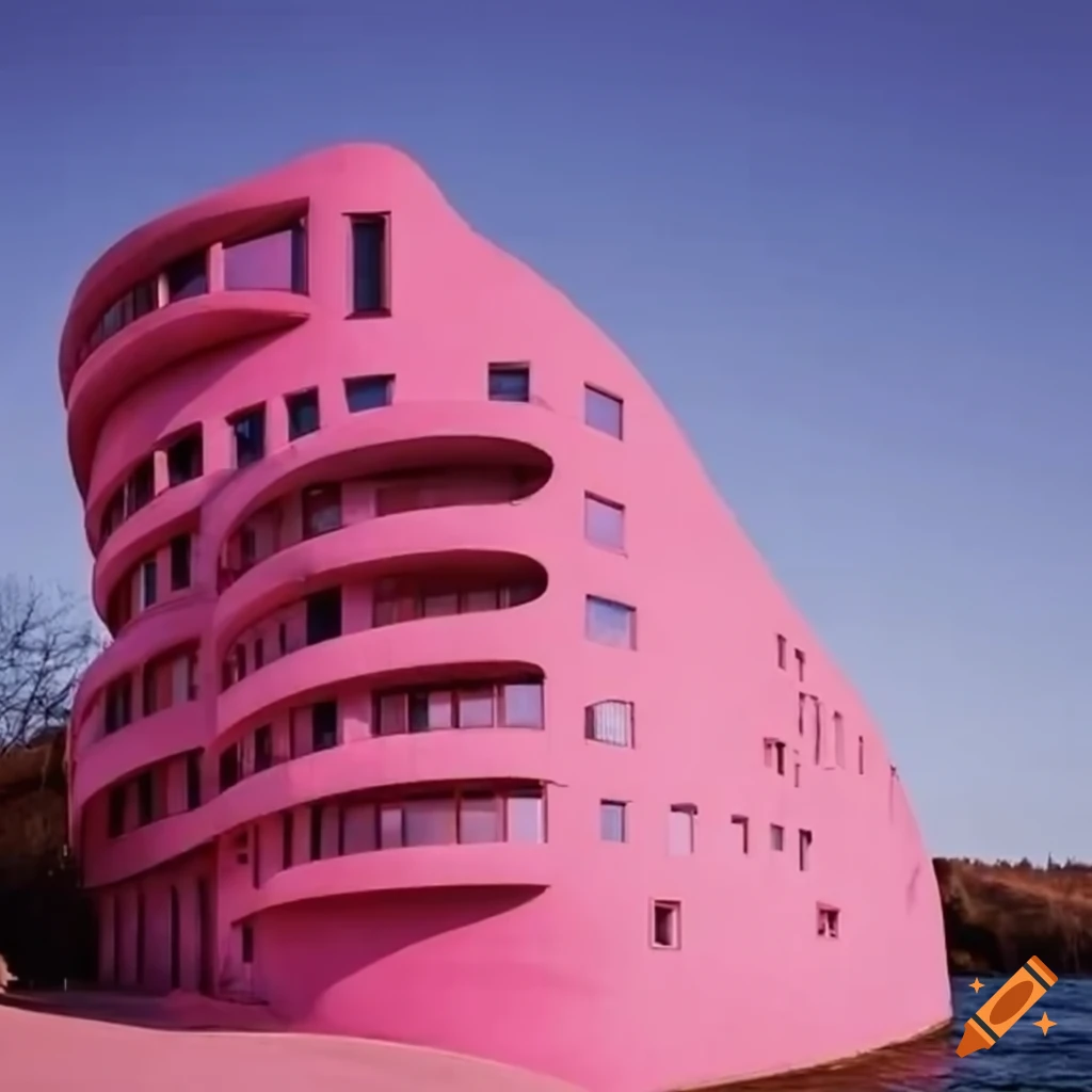 Pink stone house with unique design on Craiyon