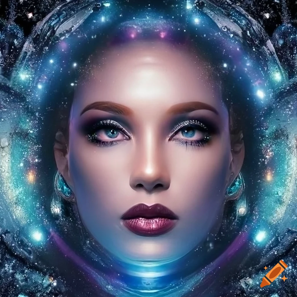 Illustration of a woman made of galaxies on Craiyon