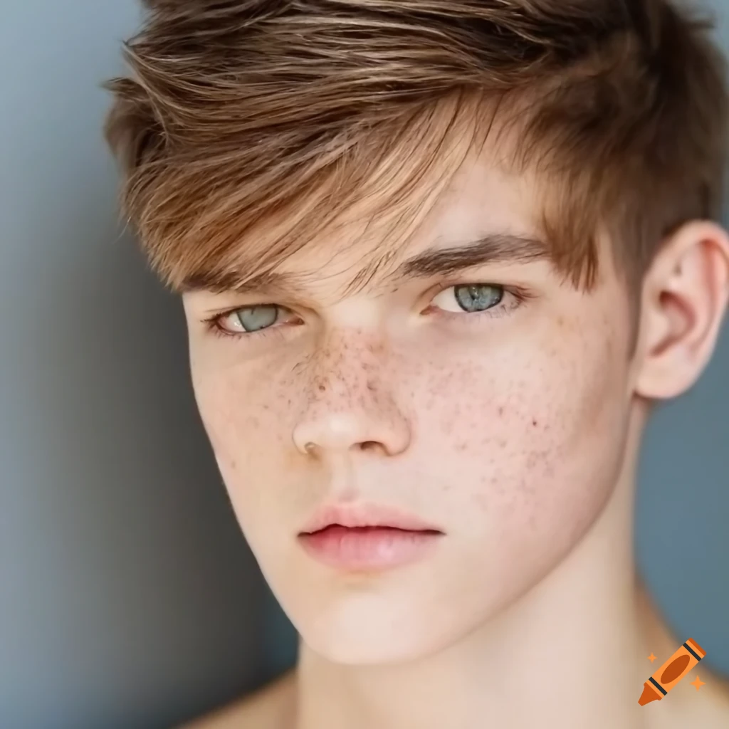 Portrait of a young attractive white male with short brown hair on Craiyon