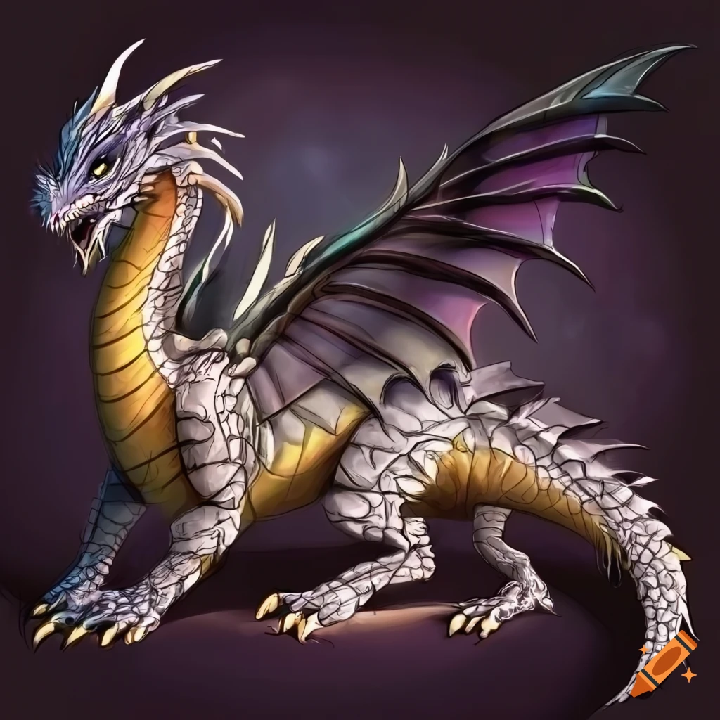 Detailed illustration of a dragon in side view on Craiyon