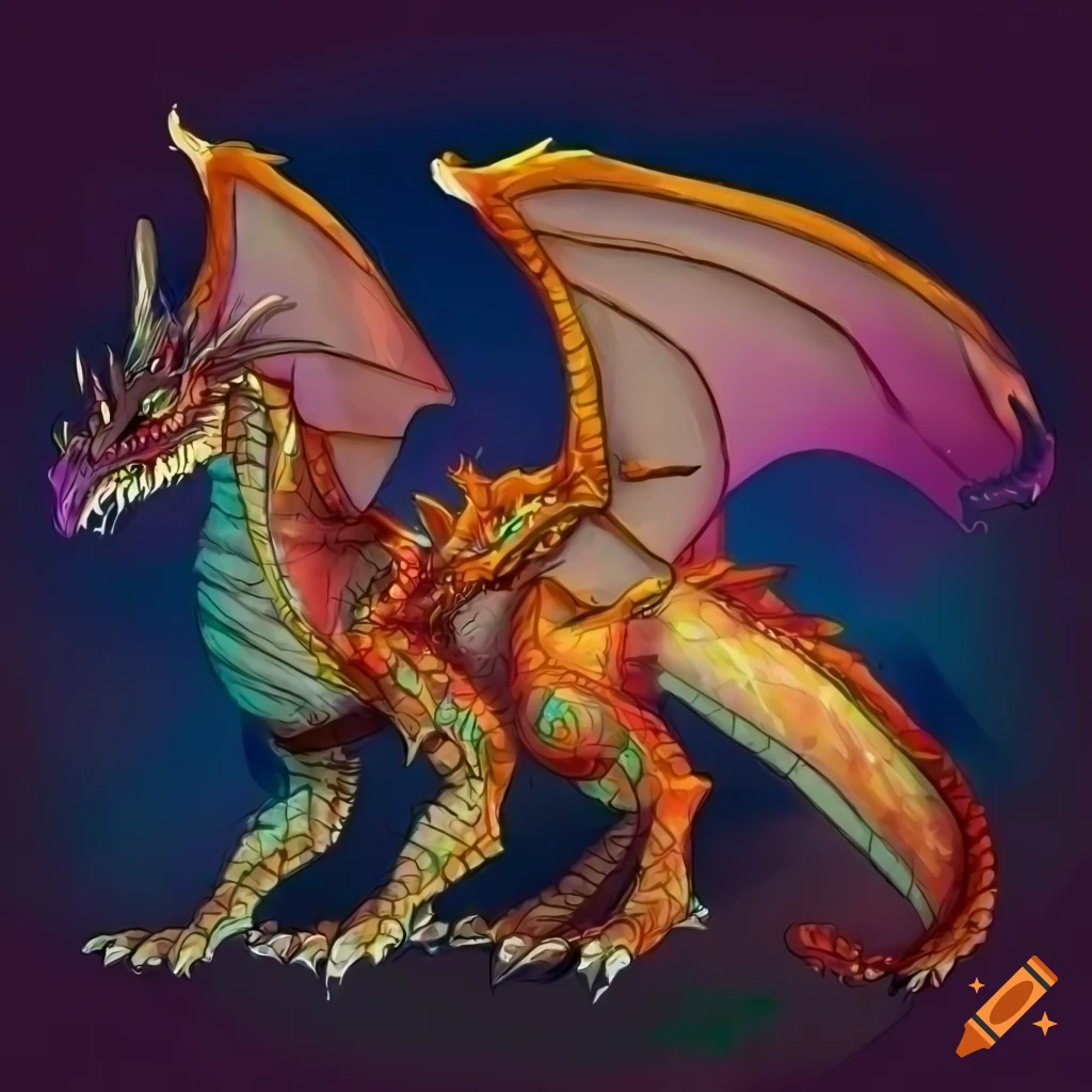 Illustration of a detailed dragon concept design