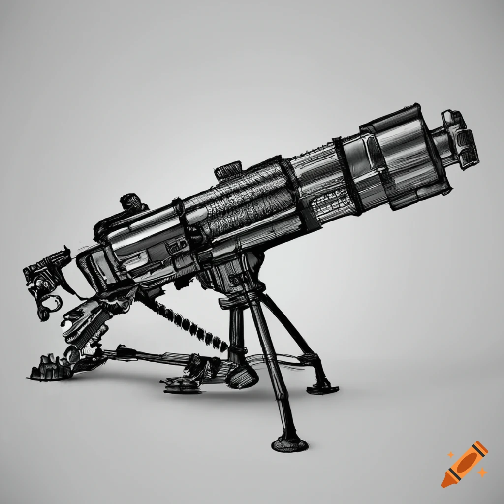 Hyper realistic line art of a Gatling gun on Craiyon