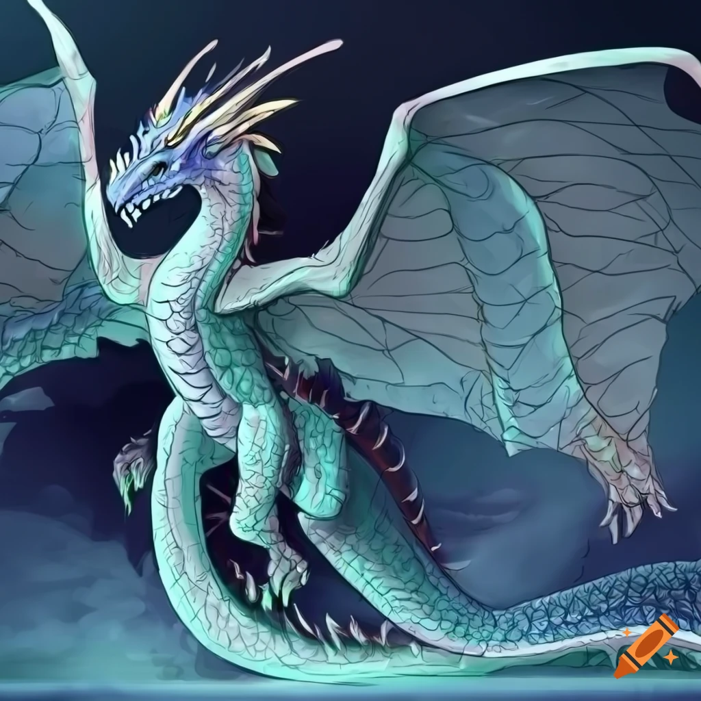 Detailed side view illustration of a dragon with wings on Craiyon