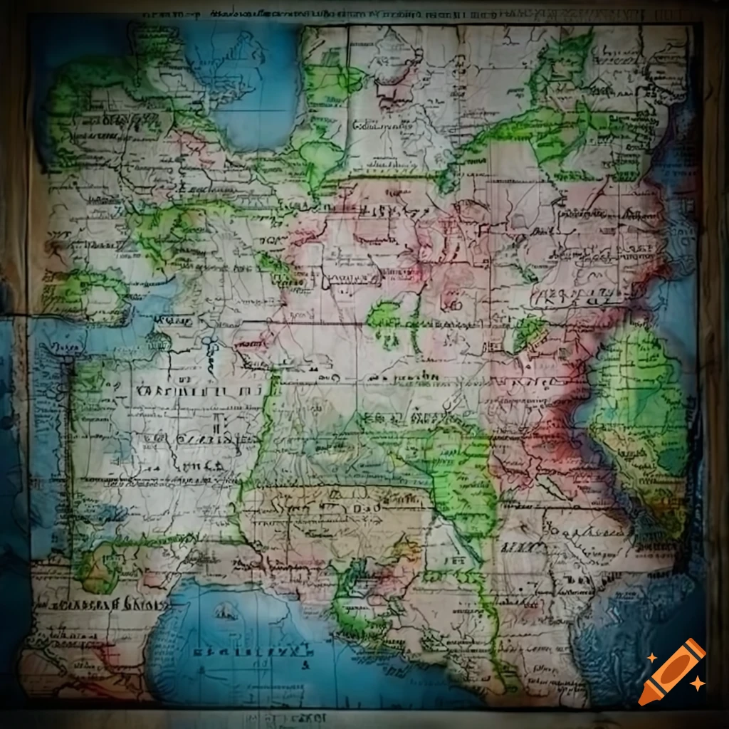 Detailed map of a fictional country on Craiyon