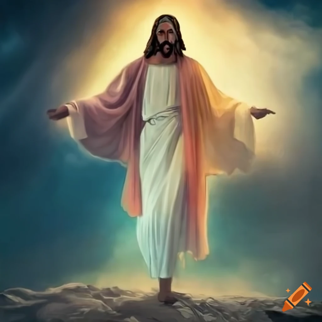 Heavenly portrait of jesus christ descending on Craiyon