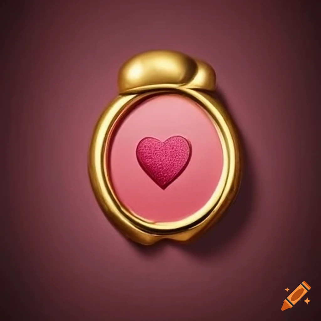 Gold wax seal with pink heart embossing