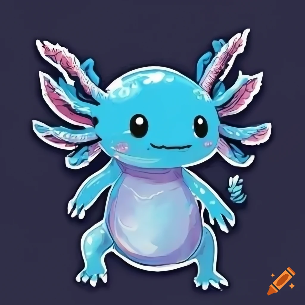 Cute blue axolotl-like Pokemon sticker on Craiyon