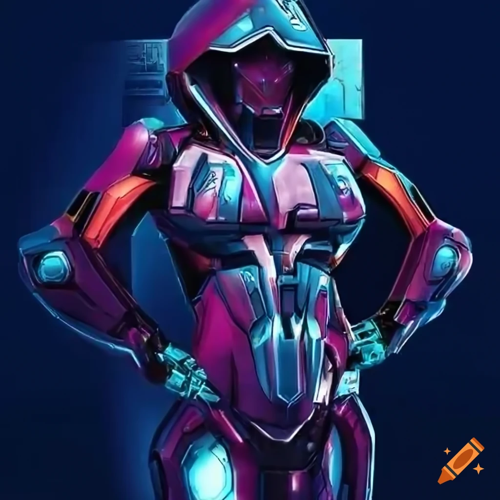 Image of a powerful and athletic hooded female transformer on Craiyon