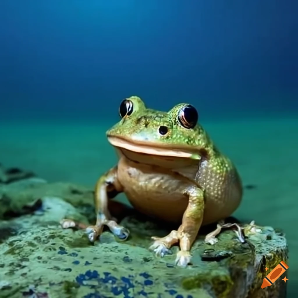 Frog on a log underwater on Craiyon