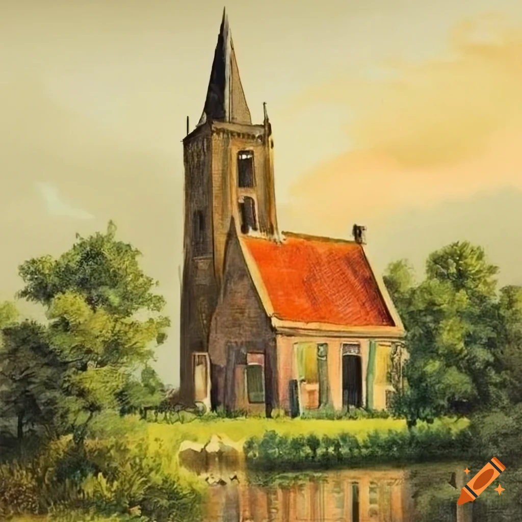 Vintage drawing of a peaceful dutch countryside on Craiyon